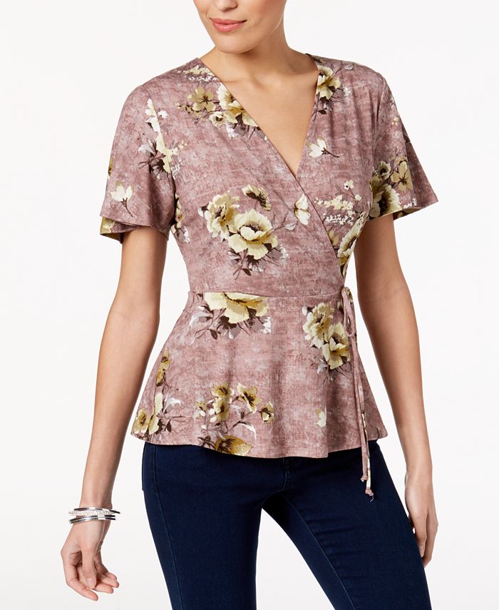Monteau Petite Floral-Print Velvet Top, Created for Macy's - Macy's