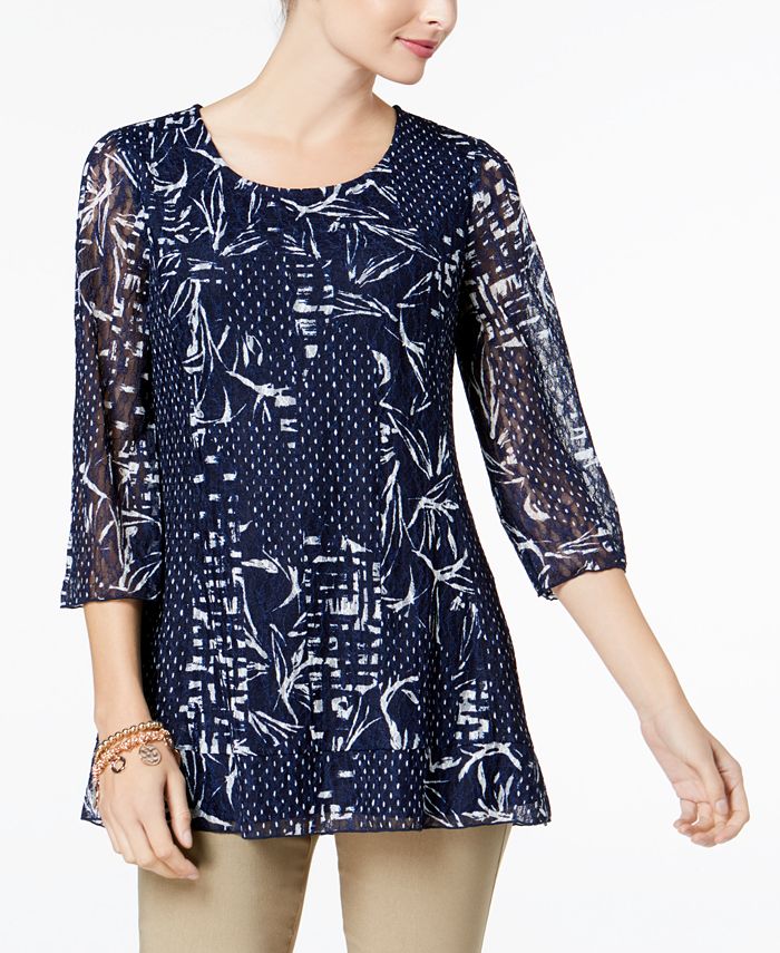 JM Collection Petite Printed Lace Tunic, Created for Macy's - Macy's