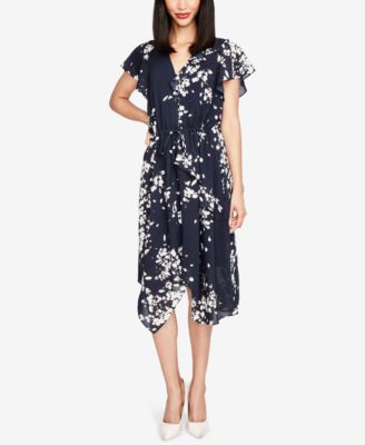 RACHEL Rachel Roy Printed Ruffle-Trimmed Asymmetrical-Hem Dress, Created for Macy's - Macy's