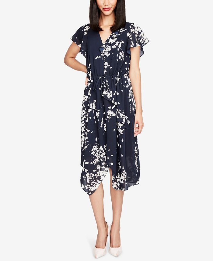 RACHEL Rachel Roy Printed Ruffle-Trimmed Asymmetrical-Hem Dress, Created for Macy's - Macy's