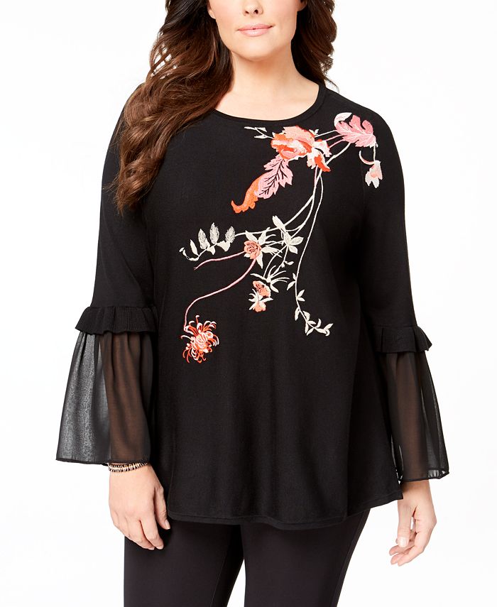 Alfani Plus Size Embroidered Tunic Sweater, Created for Macy's - Macy's
