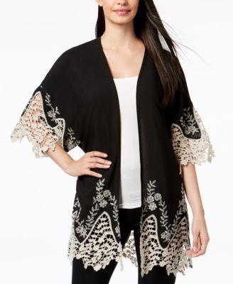 Cejon Lace-Trim Kimono Poncho - Macy's