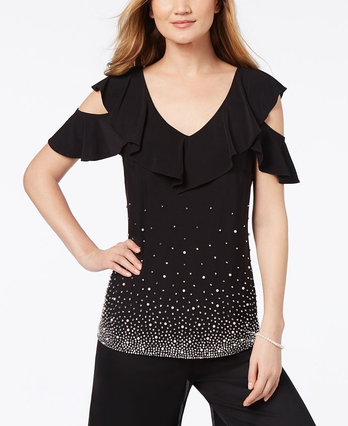 MSK Embellished Cold-Shoulder Ruffle Top - Macy's