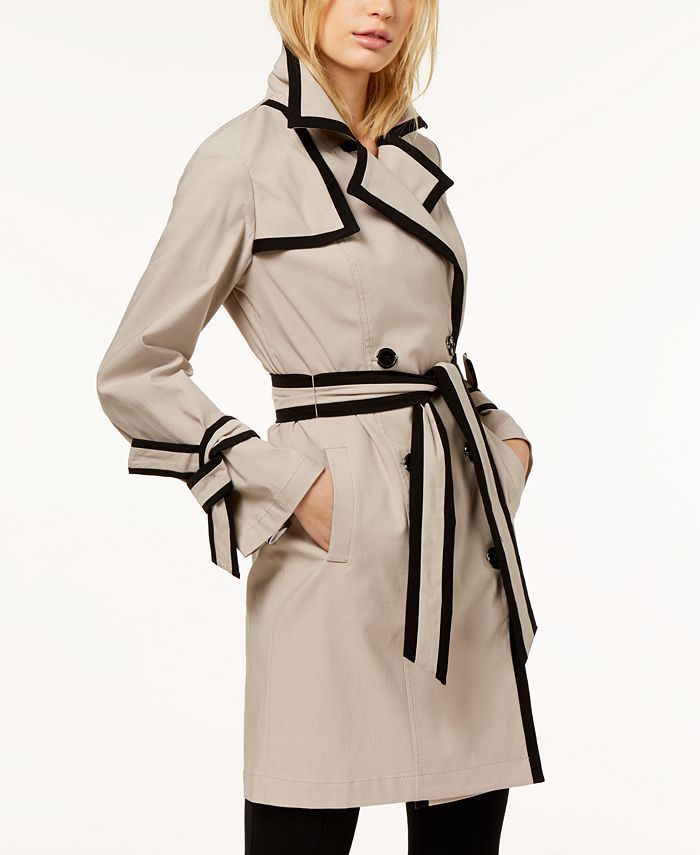 INC International Concepts I.N.C. Petite Contrast-Trim Belted Trench ...
