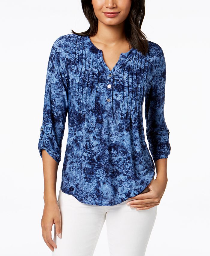 NY Collection Petite Pintucked Utility Top - Macy's