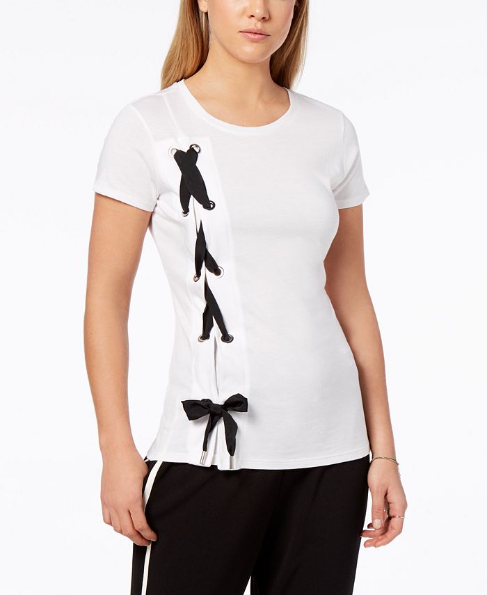 Bar III Lace-Up T-Shirt, Created for Macy's - Macy's