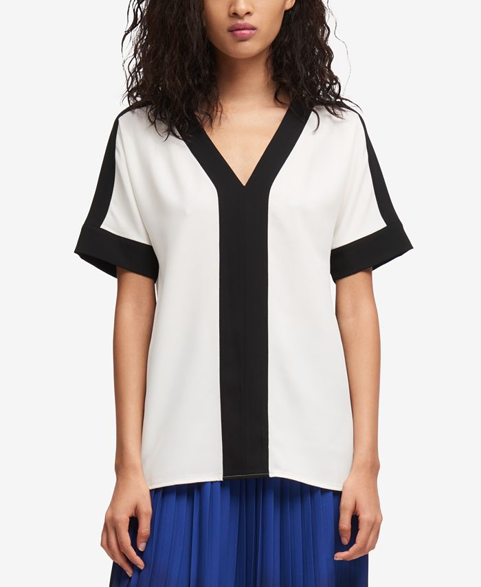 DKNY Colorblocked V-Neck Top, Created for Macy's & Reviews - Tops ...