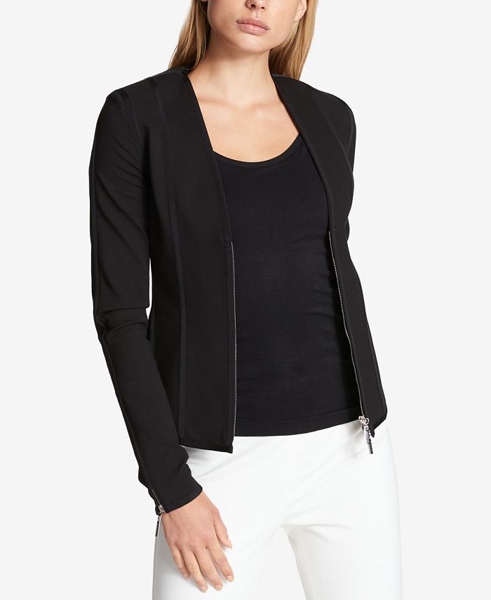 DKNY Grosgrain-Detail Zip-Front Blazer - Macy's