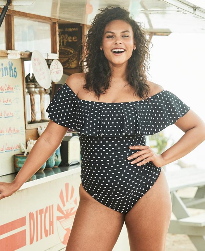 Lauren Ralph Lauren Plus Size Tummy Control Off The Shoulder One Piece