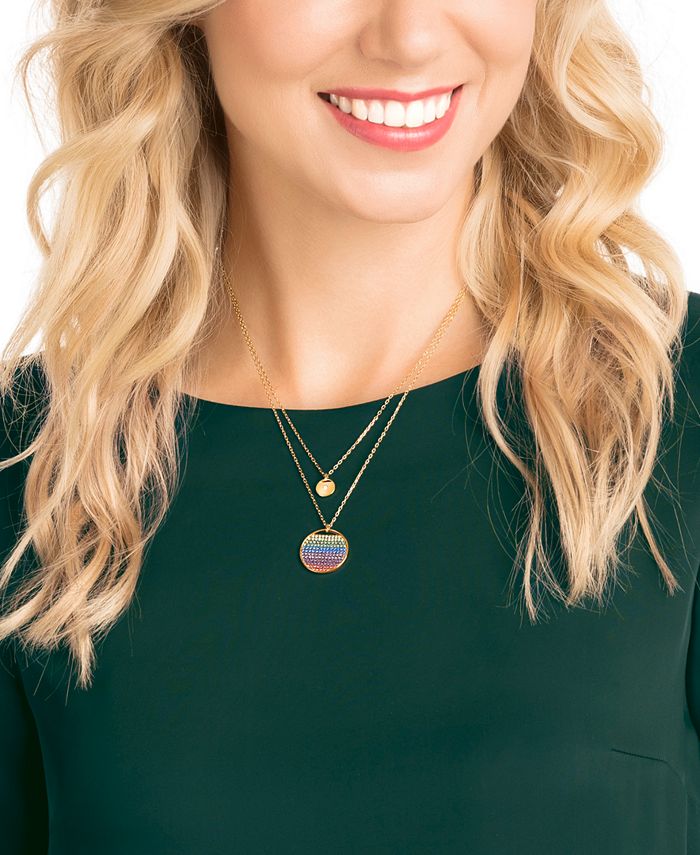 Swarovski Gold-Tone Multicolor Crystal Disc Double-Layer Pendant ...