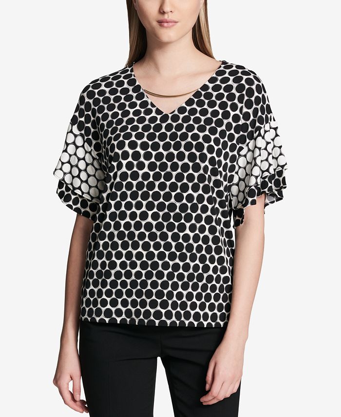 Calvin Klein Printed Hardware-Neck Top - Macy's