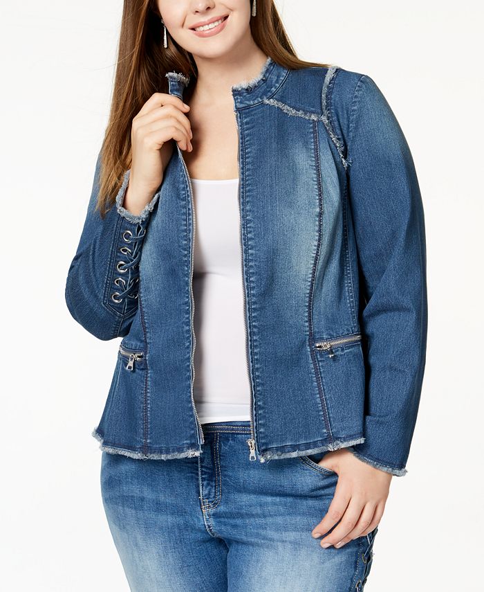 INC International Concepts I.N.C. Plus Size Lace-Up Denim Jacket ...