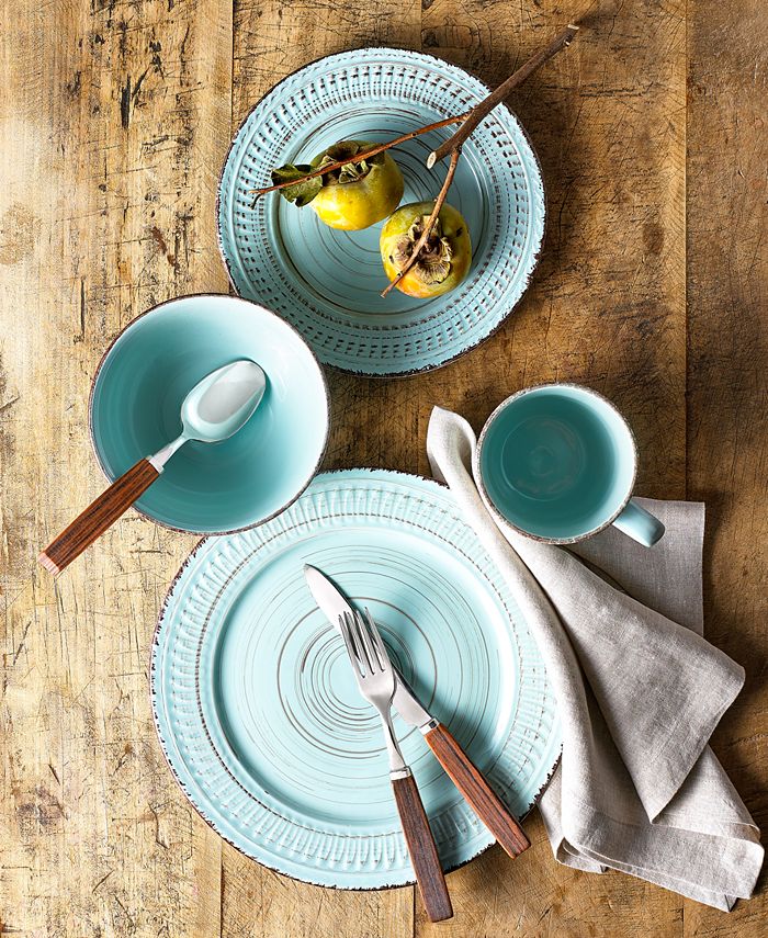 Home Essentials 16-Pc. Aqua Distressed Dinnerware Set - Macy's