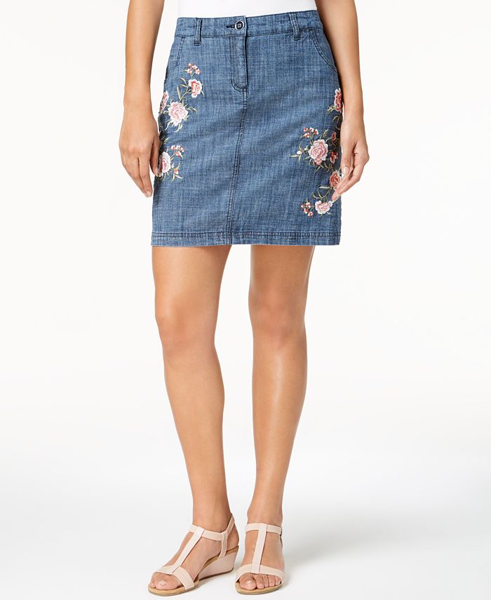 Karen Scott Petite Embroidered Denim Skort, Created for Macy's - Macy's