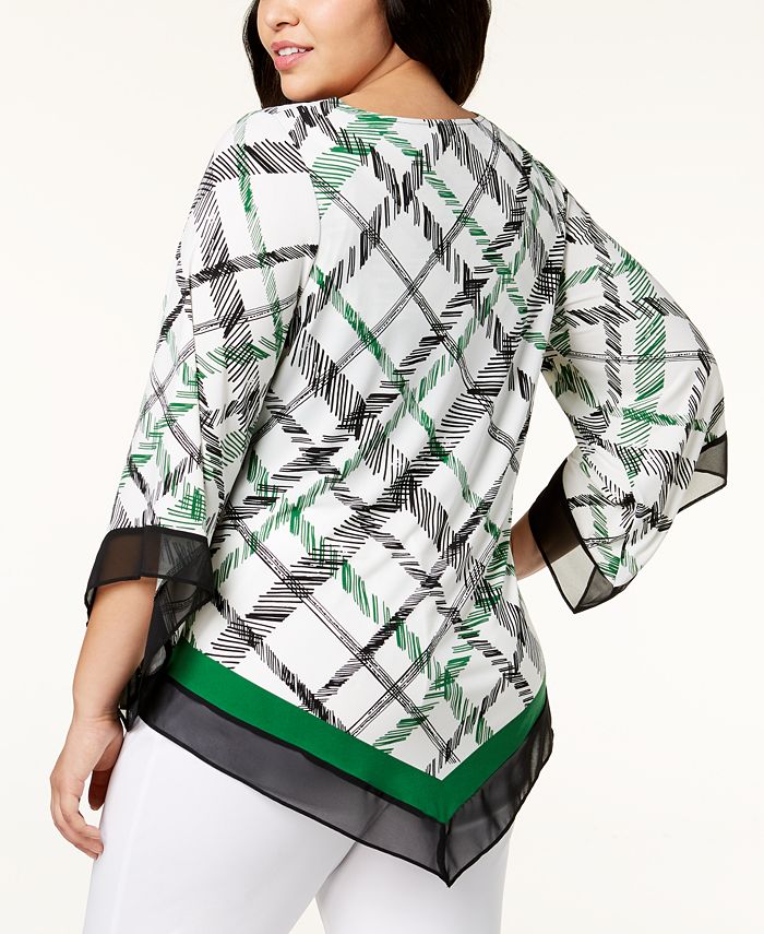 Alfani Plus Size Printed Pointed-Hem Top, Created for Macy's - Macy's