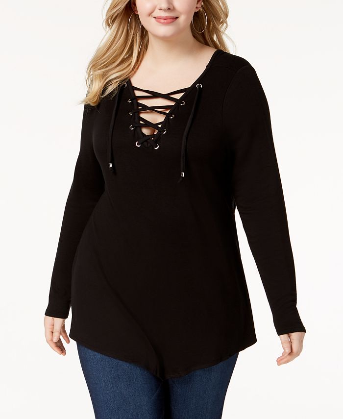 Belldini Plus Size Grommet Lace-Up Tunic - Macy's