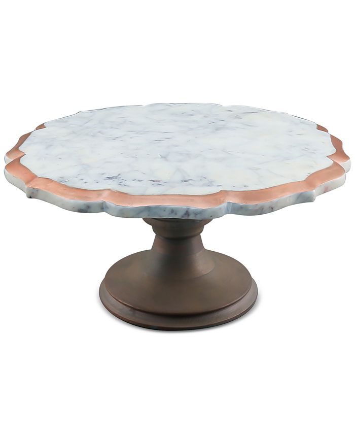 Thirstystone CLOSEOUT! Scallop-Edged Marble & Wood Cake Stand - Macy's