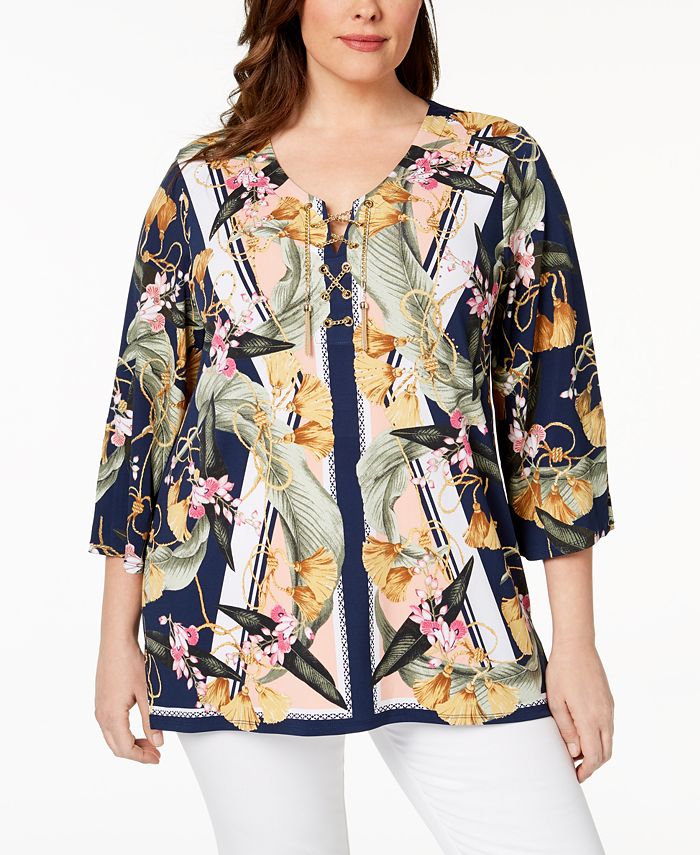 JM Collection Plus Size Chain Lace-Up Top, Created for Macy's - Macy's