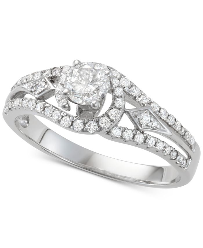 Macy's Diamond Openwork Design Engagement Ring (3/4 ct. t.w.) in 14k ...