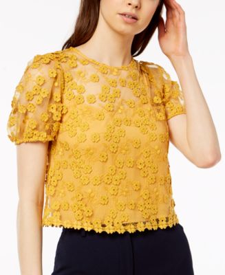 French Connection Floral-Lace Illusion Top - Macy's