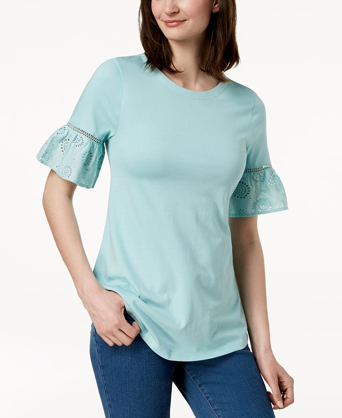 Charter Club Ruffled Eyelet-Sleeve Top, Created for Macy's - Macy's
