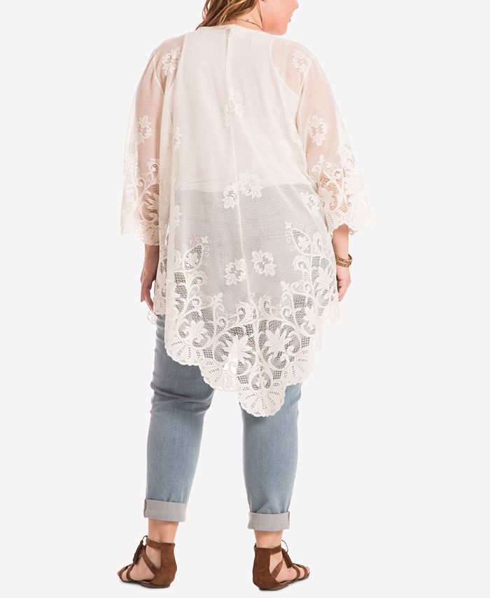 Eyeshadow Trendy Plus Size Sheer Lace-Trim Cardigan - Macy's