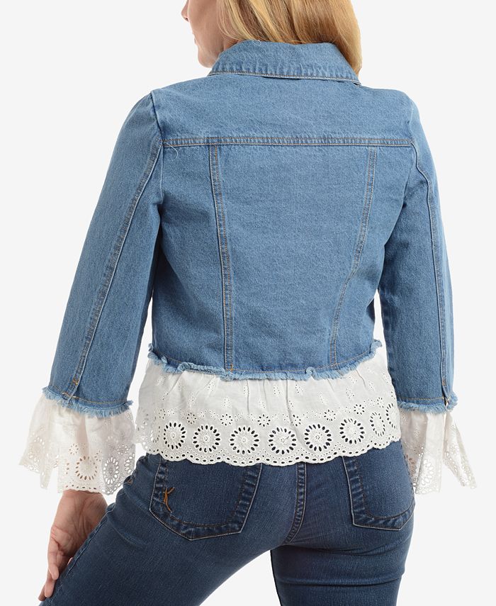 NY Collection Cotton Eyelet-Trim Denim Jacket - Macy's