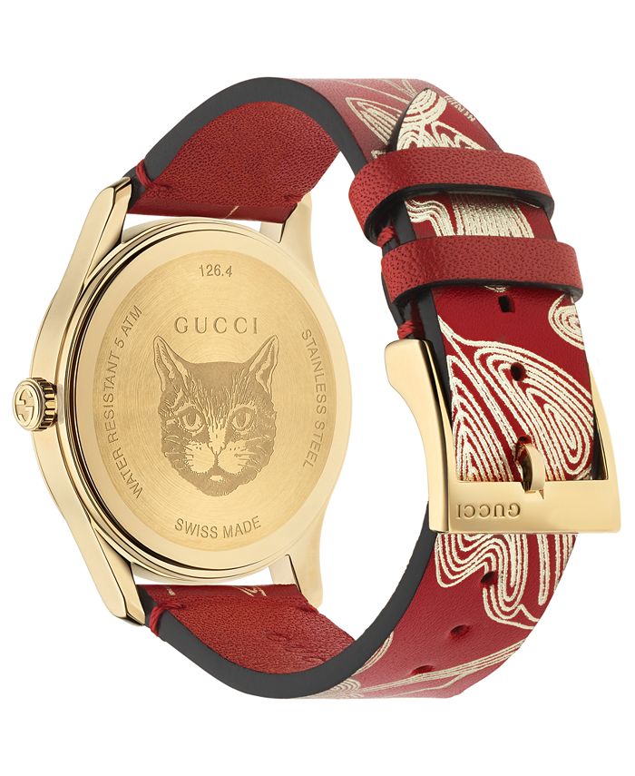 Gucci Women's Swiss G-Timeless Red Hibiscus Ramage Leather Strap Watch ...