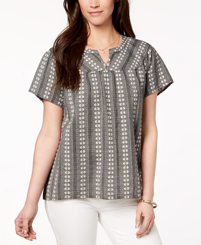 Style & Co Petite Cotton Textured Popover Top, Created for Macy's - Macy's