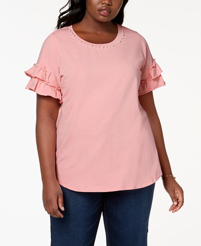 NY Collection Plus Size Embellished Top - Macy's