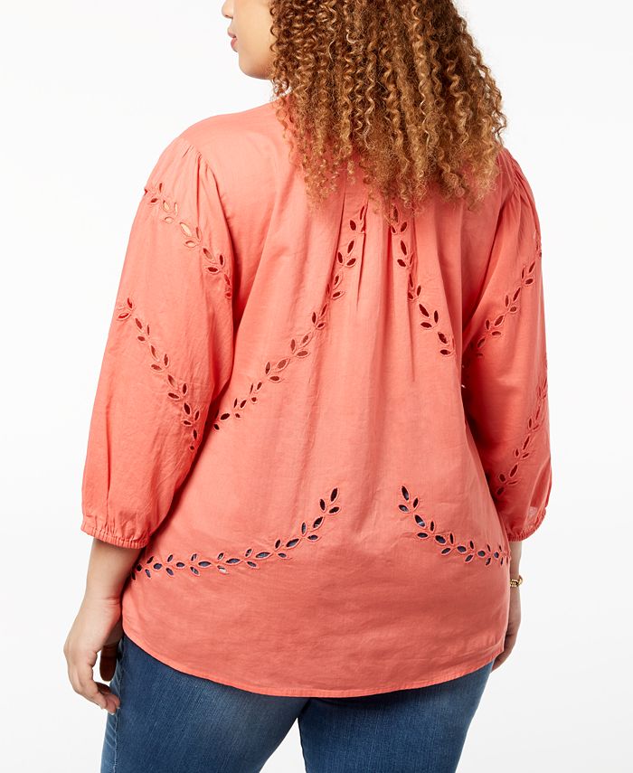 Lucky Brand Trendy Plus Size Cotton Eyelet Blouse - Macy's