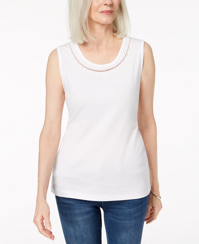 Karen Scott Cotton Studded Tank Top, Created for Macy's - Macy's