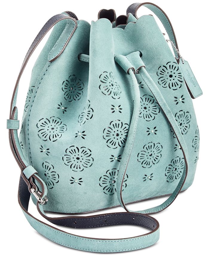 COACH Suede Mini Bucket Bag 16 with Cut Out Tea Rose - Macy's