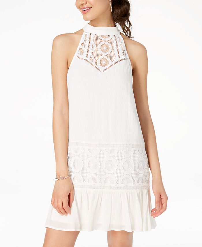 City Studios Juniors' Crochet-Trimmed Shift Dress - Macy's