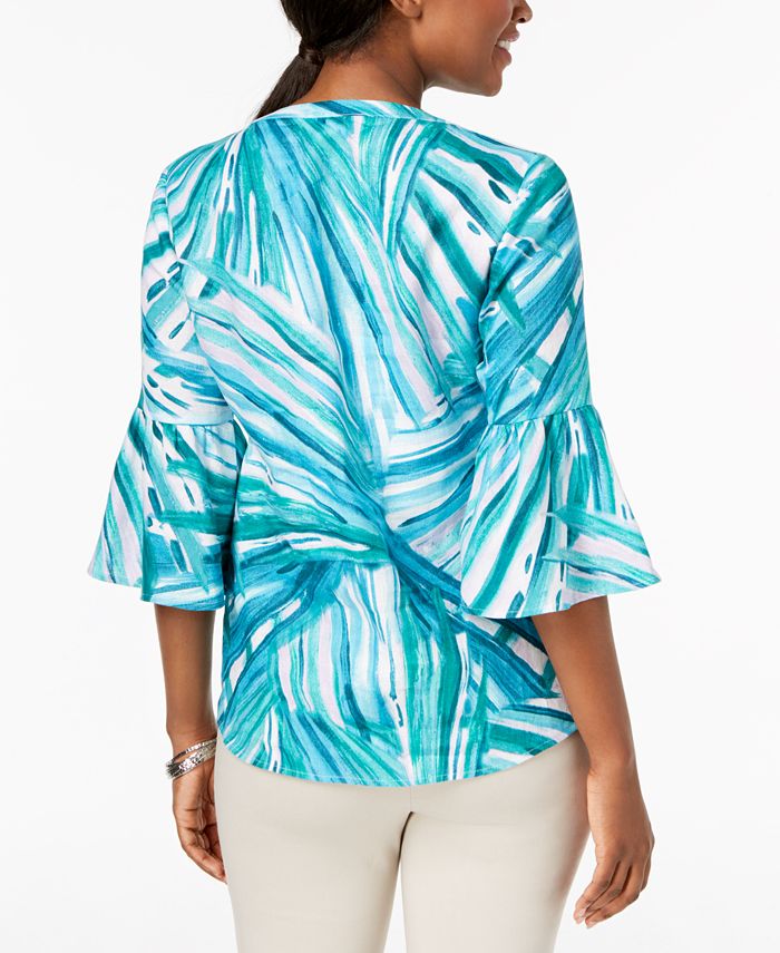 JM Collection Linen Bell-Sleeve Blouse, Created for Macy's - Macy's