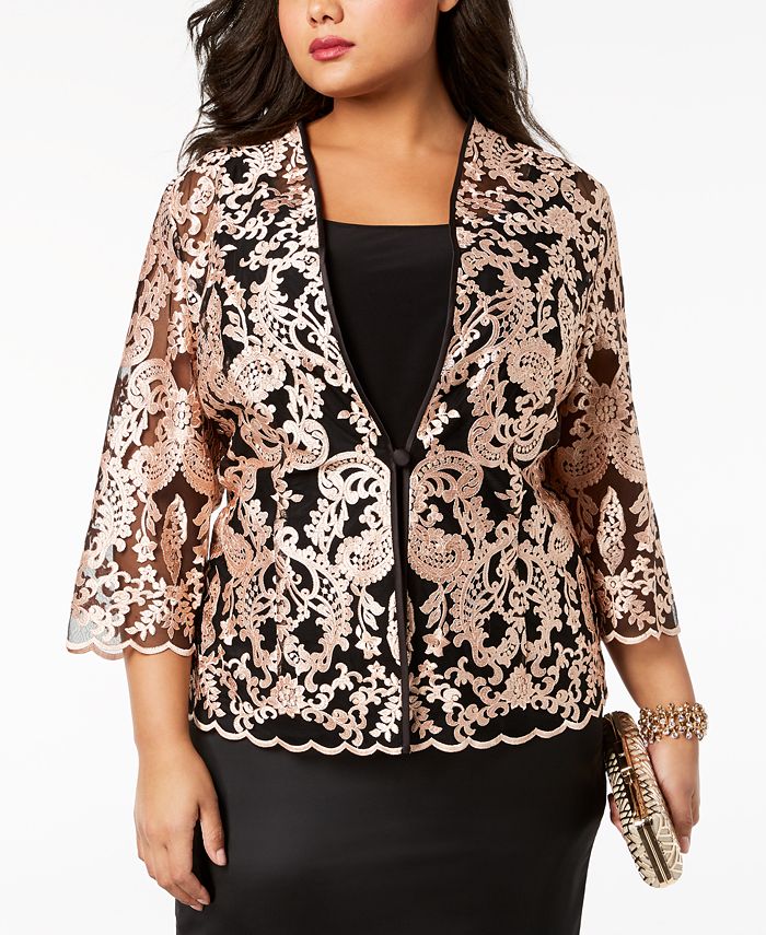 Alex Evenings Plus Size Embroidered Lace Jacket & Top Set - Macy's