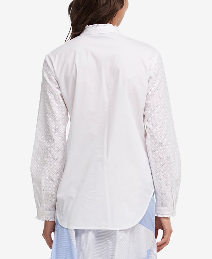 DKNY Eyelet-Trim Button-Down Shirt - Macy's