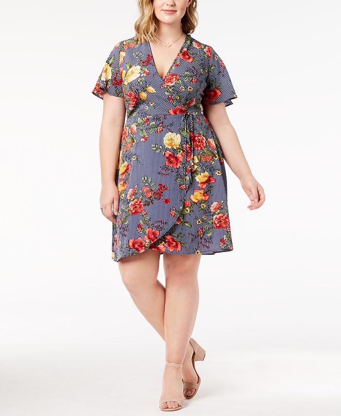 Monteau Trendy Plus Size Faux-Wrap Dress - Macy's