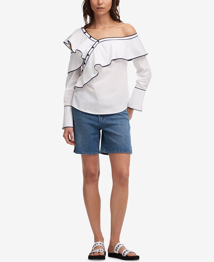 DKNY One-Shoulder Ruffled Shirt - Macy's
