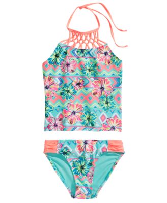 Breaking Waves 2-Pc. Macrame-Neck Printed Tankini, Little & Big Girls ...