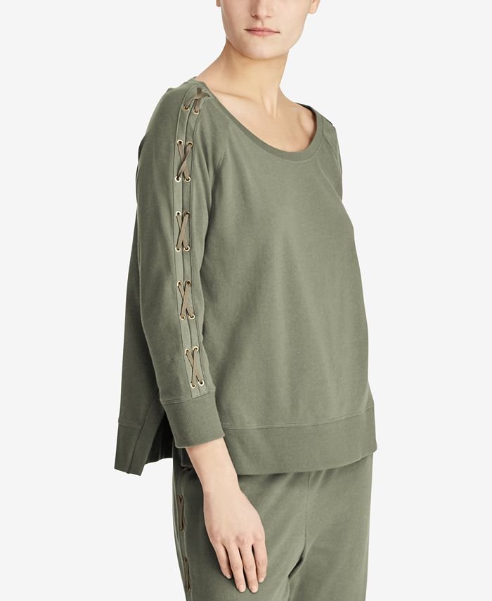 Lauren Ralph Lauren Lace-Up-Sleeve French Terry Top - Macy's