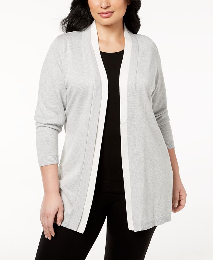 Calvin Klein Plus Size Contrast-Trim Open-Front Cardigan - Macy's