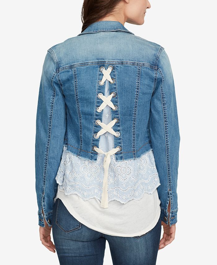 WILLIAM RAST Denim Eyelet Cropped Jacket - Macy's