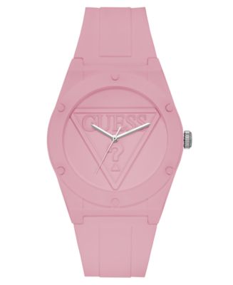 GUESS Iconic Logo Light Pink Silicone Strap Watch 42mm - Macy's