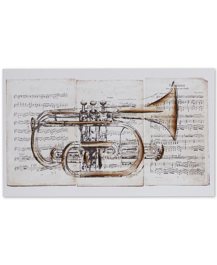 JLA Home Madison Park Brass Trumpet Hand-Embellished Canvas Print - Macy's