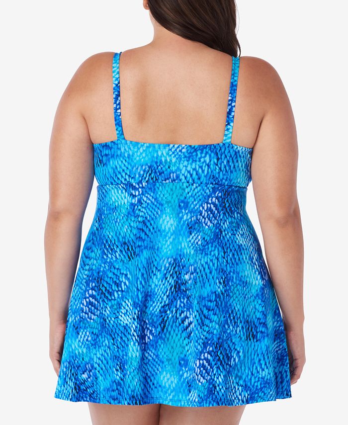 Swim Solutions Plus Size Reflections Tummy Control High Neck Swimdress