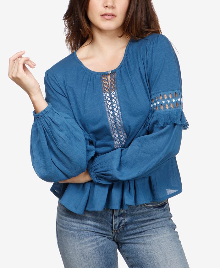 Lucky Brand Cutout Illusion Peasant Top - Macy's