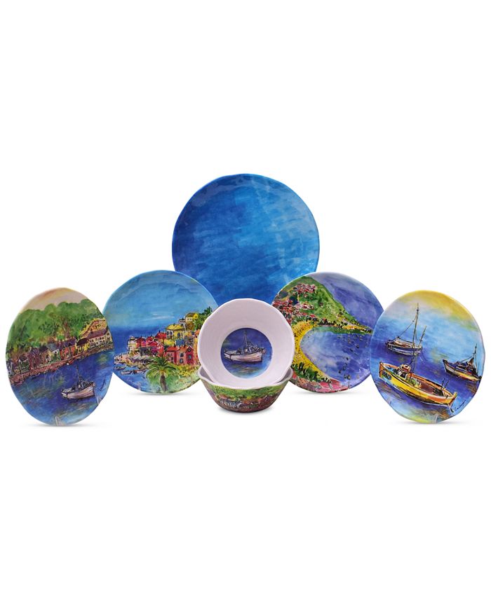 222 Fifth Sage Boat 12-Pc. Melamine Dinnerware Set, Service for 4 - Macy's