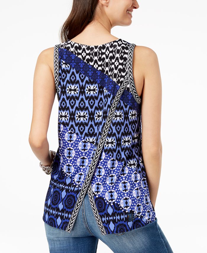 INC International Concepts I.N.C. Petite Printed Split-Back Top ...