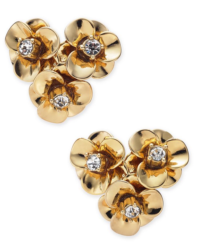 kate spade new york Gold-Tone Pavé Flower Cluster Stud Earrings - Macy's